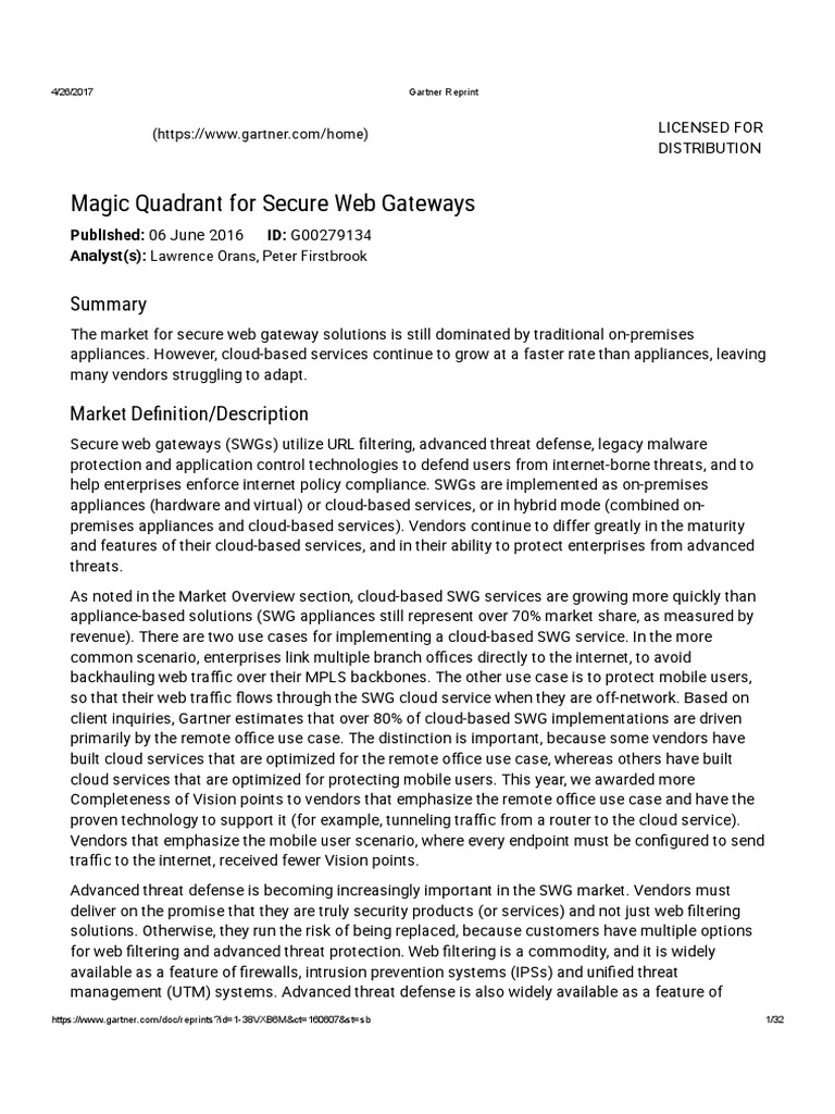 Gartner - Magic Quadrant For Secure Web Gateways | PDF | Cloud ...