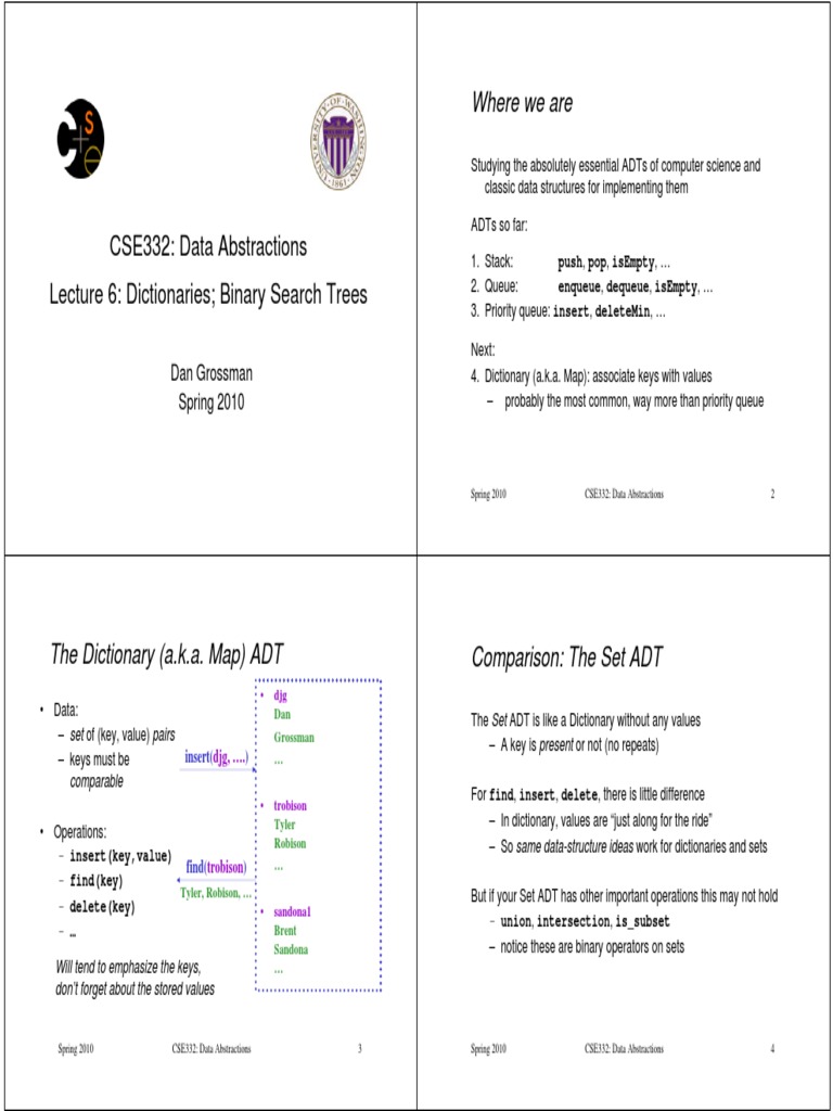 Where We Are: CSE332: Data Abstractions Lecture 6: Dictionaries Binary ...