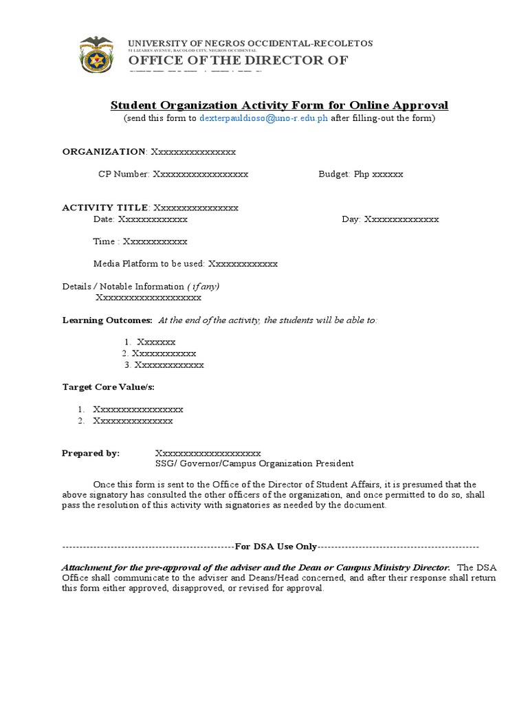 Student Organization Activity Form for Online Approval | PDF