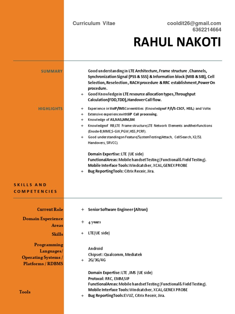 A Comprehensive Curriculum Vitae Highlighting Expertise in LTE ...