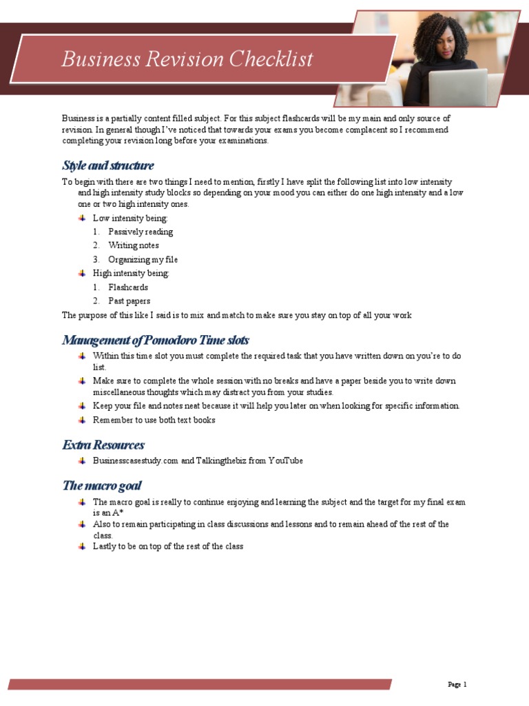 Business Revision Checklist: Style and Structure | PDF