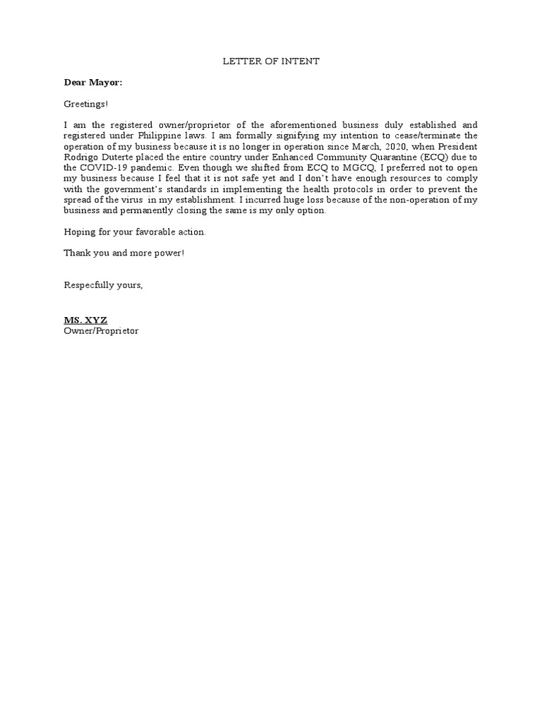 Letter of Intent Lgu | PDF