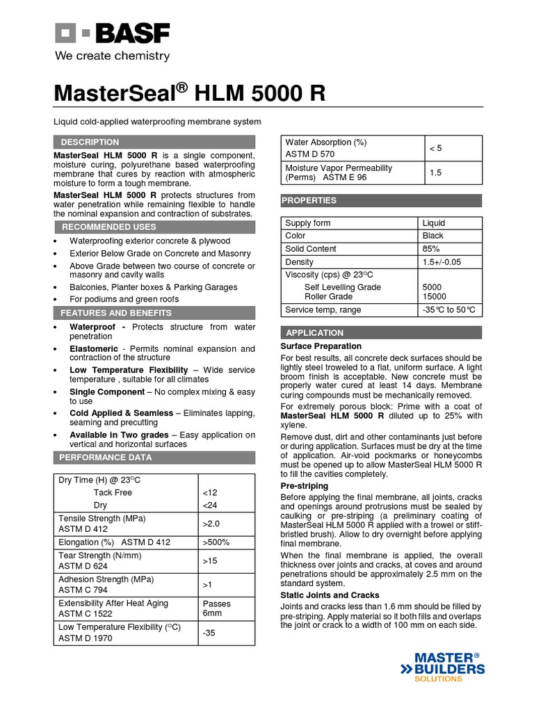 Masterseal HLM 5000 R: Liquid Cold-Applied Waterproofing Membrane ...