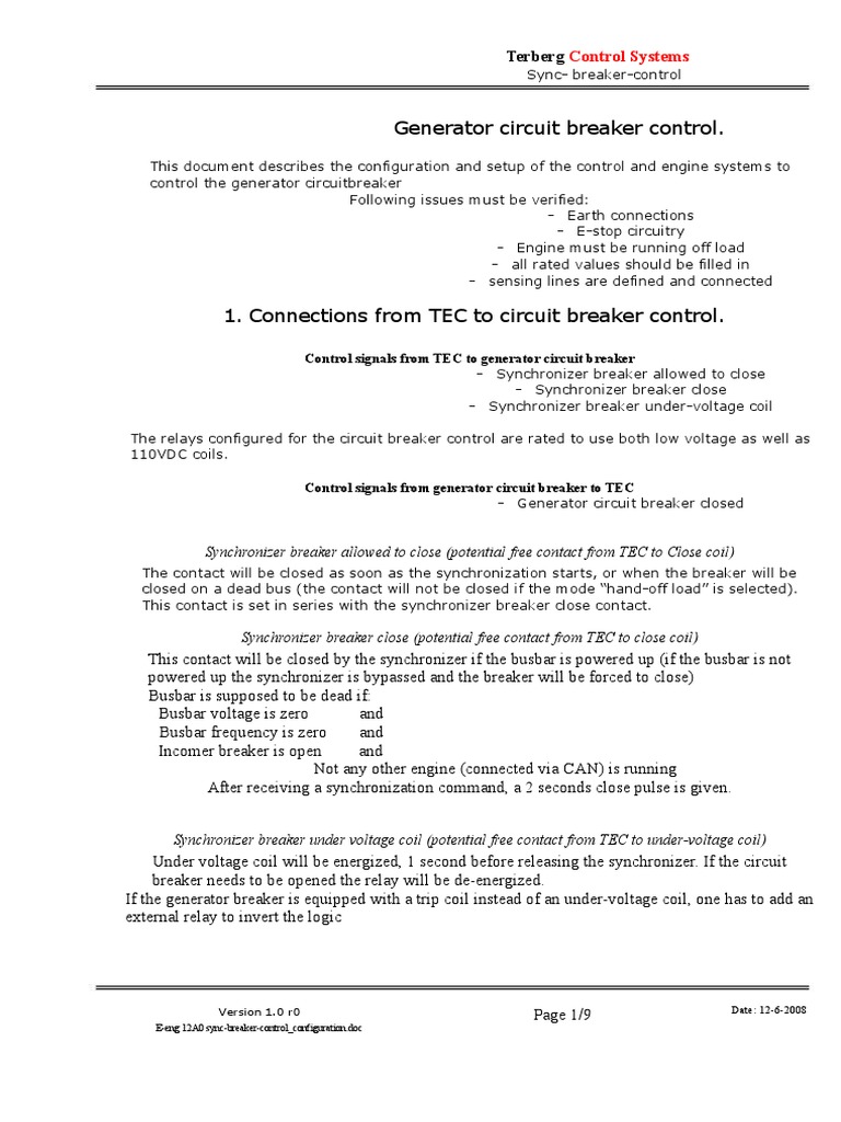 Generator Circuit Breaker Control.: Terberg | Download Free PDF | Relay ...