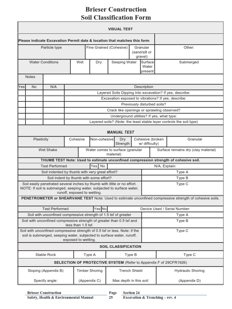 Brieser Construction Soil Classification Form: Manual Test | PDF | Silt ...