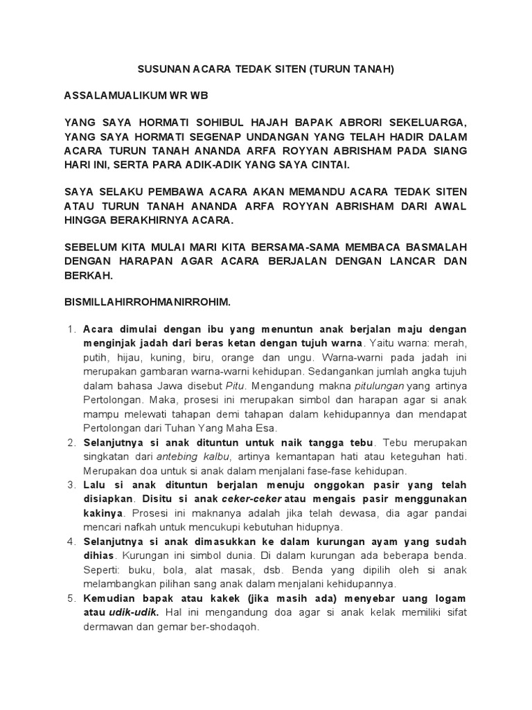 Susunan Acara Tedak Siten | PDF | Seni & Disiplin Bahasa