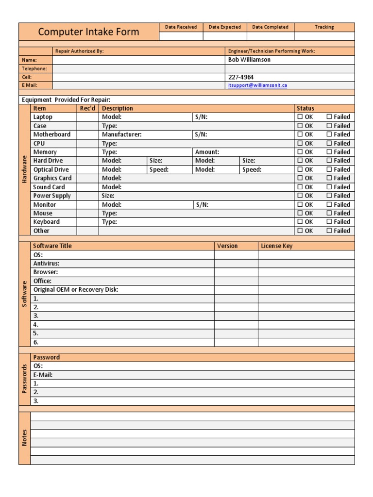 Computer Intake Form: Date Received Date Expected Date Completed Tracking | PDF | Computer ...
