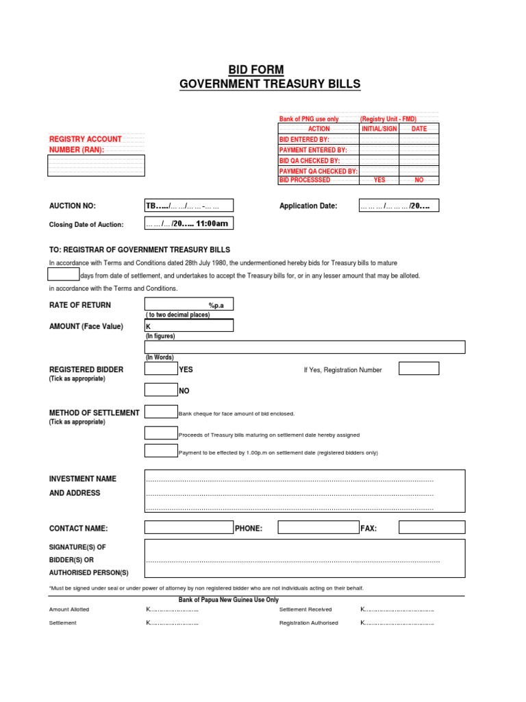 Treasury Bill Bid Form Template | PDF | United States Treasury Security ...