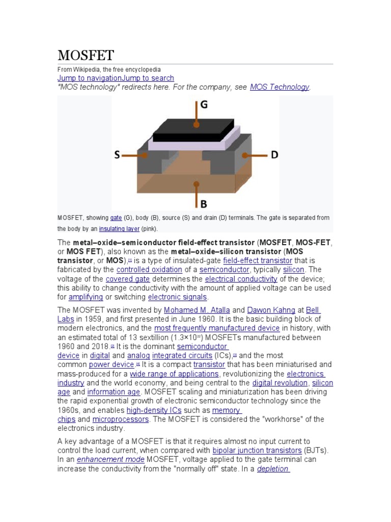 Mosfet: "MOS Technology" Redirects Here. For The Company, See | PDF ...