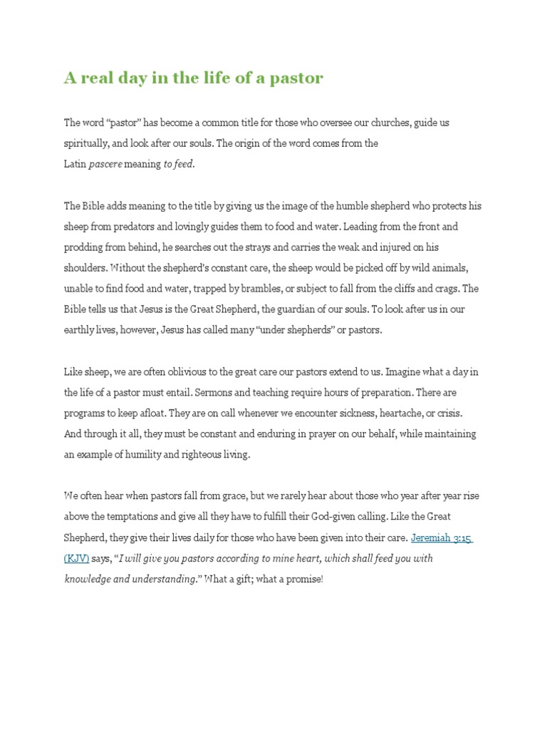 A Real Day in The Life of A Pastor | PDF | Pastor | Shepherd