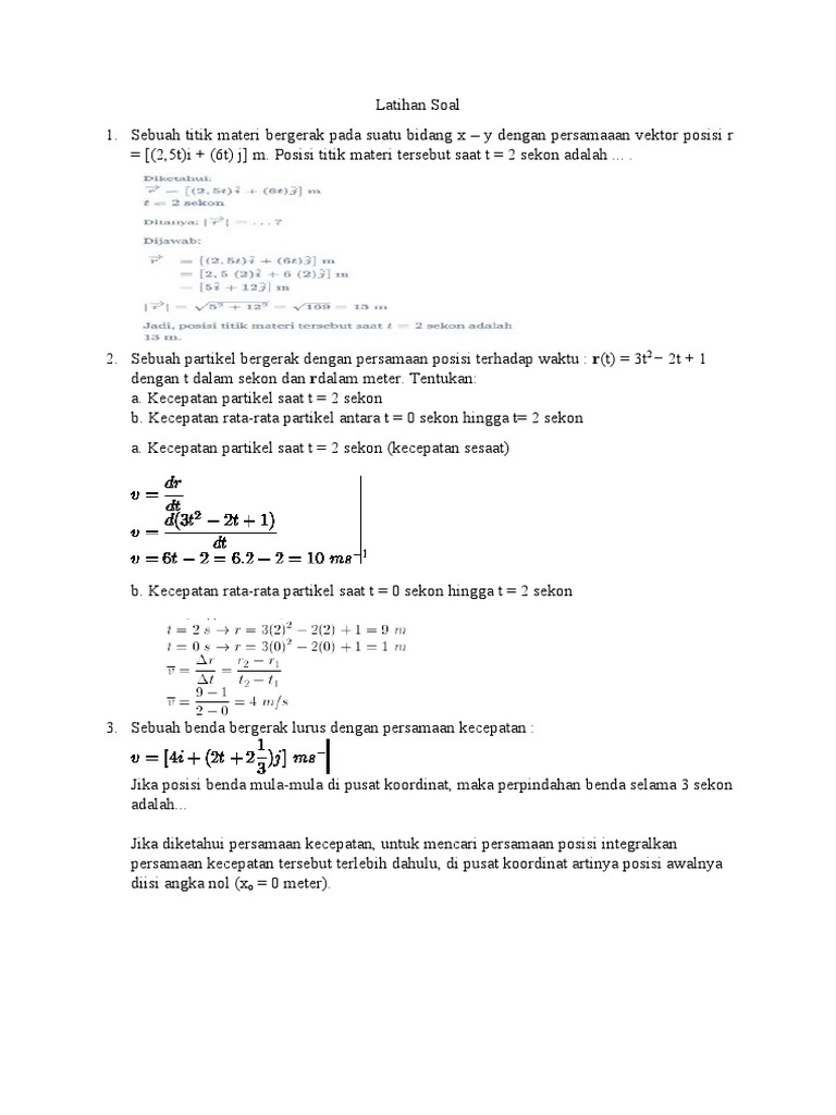 Latihan Soal Kinematika Gerak Vektor Beserta Answerkey | PDF | Metode & Bahan Ajar | Sains ...