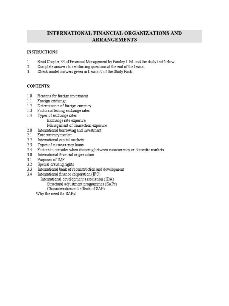 Week Two International Financial Organizations and Arrangements | PDF ...