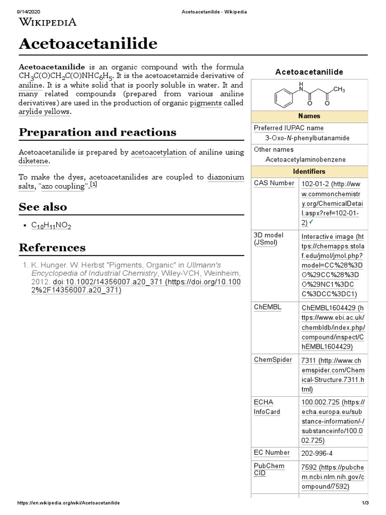 Acetoacetanilide - Wikipedia | PDF | Chemical Compounds | Chemistry