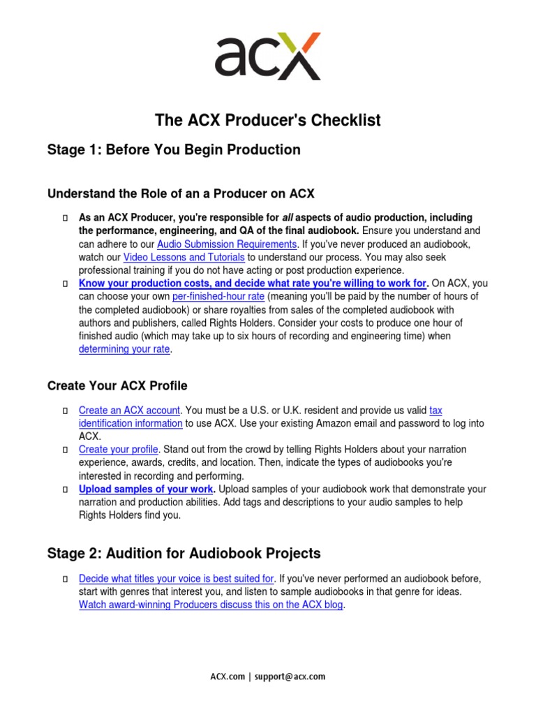 The ACX Producer's Checklist: Stage 1: Before You Begin Production ...