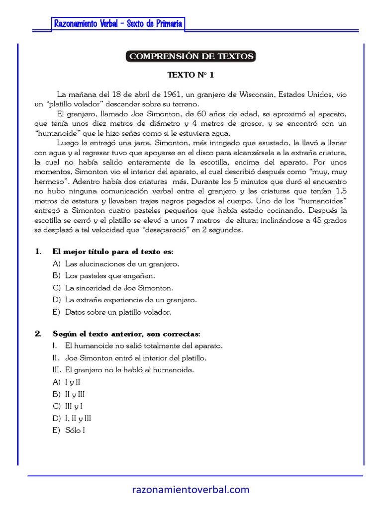 03 Comprension de Textos Sexto de Primaria PDF | PDF | Naturaleza