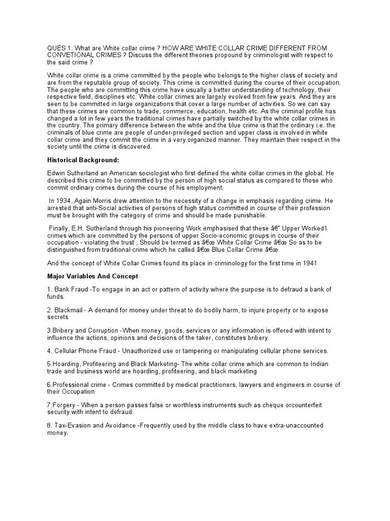 White Collar Crime Exam | PDF | Criminology | Crime & Violence