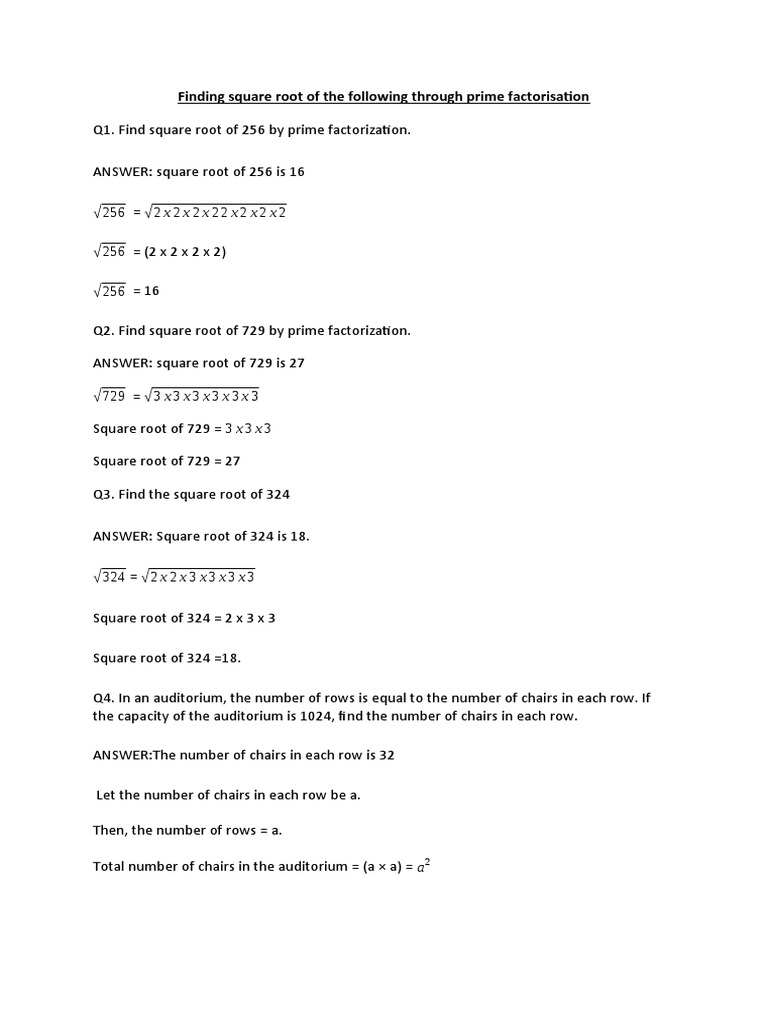 17 July Finding Square Root Of The Following Through Prime