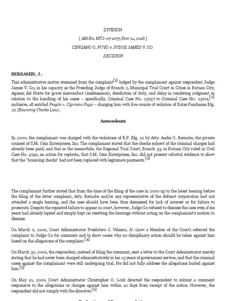 CIPRIANO G. PUYO v. JUDGE JAMES V. GO | PDF | Complaint | Judge