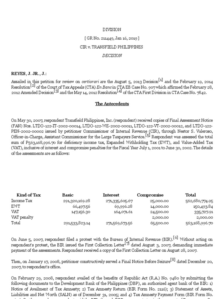 CIR v. TRANSFIELD PHILIPPINES | PDF | Statutory Interpretation ...