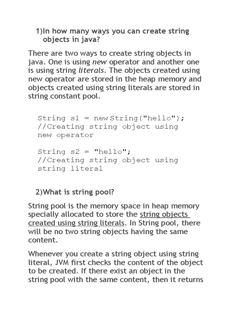 1) in How Many Ways You Can Create String Objects in Java? | PDF ... 1) in How Many Ways You Can Create String Objects in Java? | PDF ...