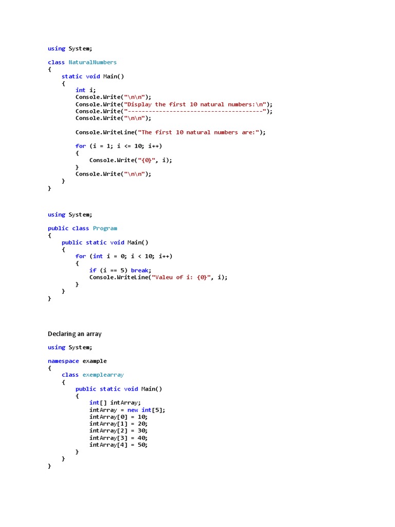 C# Array Examples: Loops, Initialization, Access | PDF | Computer Programming | Software Engineering