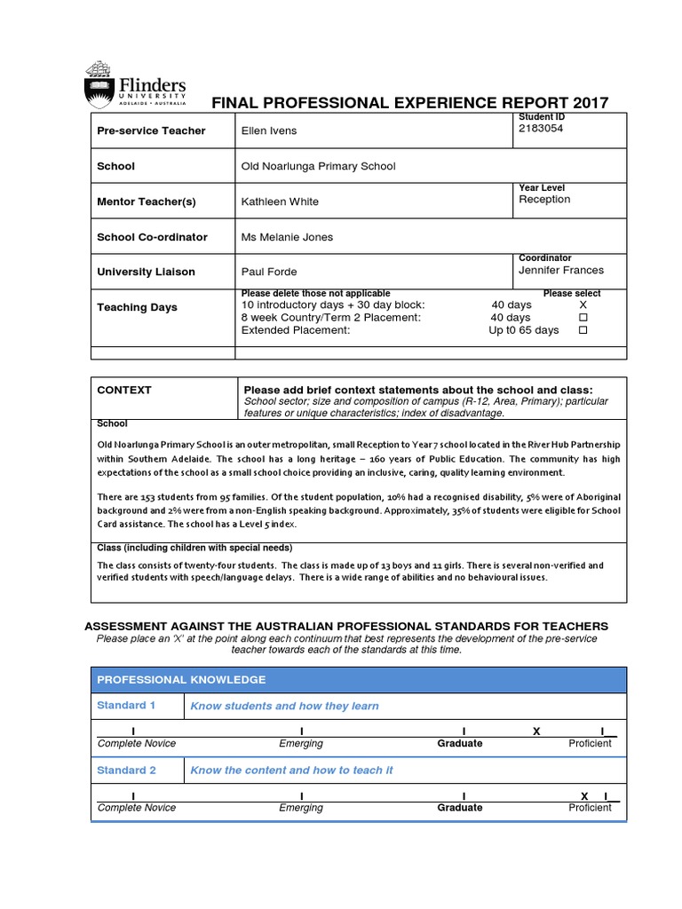 Ellen Ivens' Teaching Practicum Report | PDF | Mentorship | Teachers