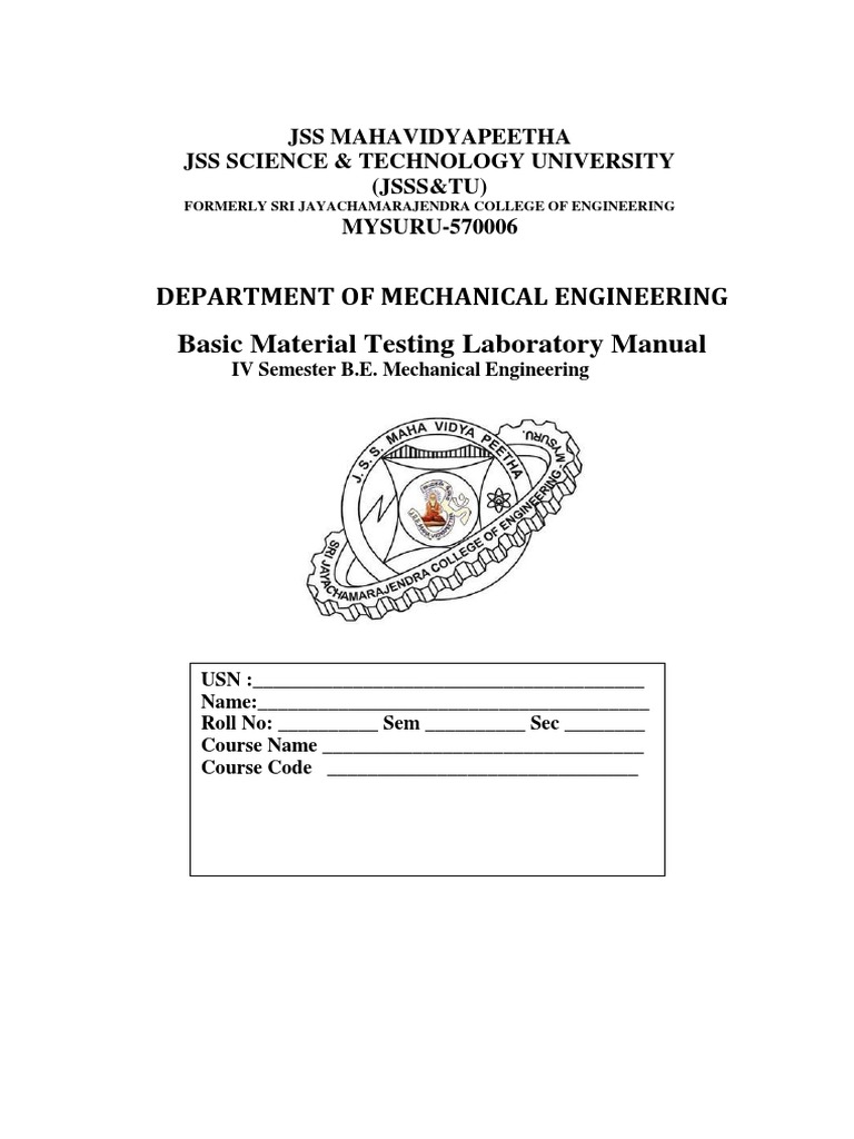 Basic Material Testing Laboratory Manual PDF | PDF | Deformation ...
