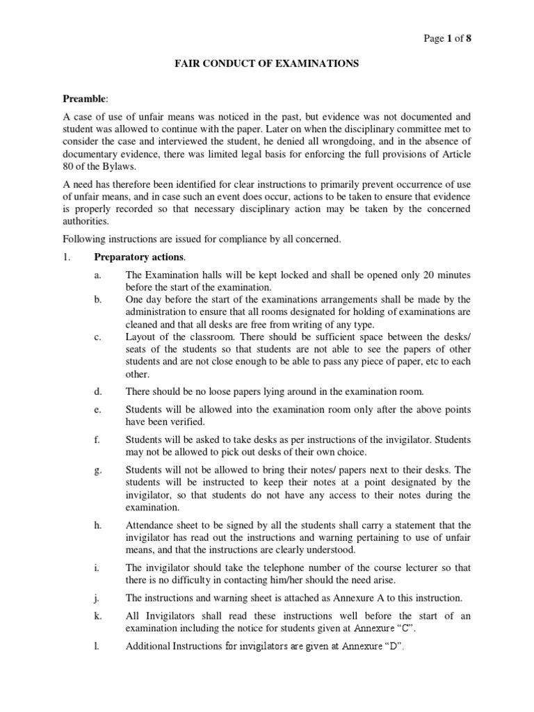 Fair Conduct Guidelines for Examinations | PDF | Test (Assessment ...