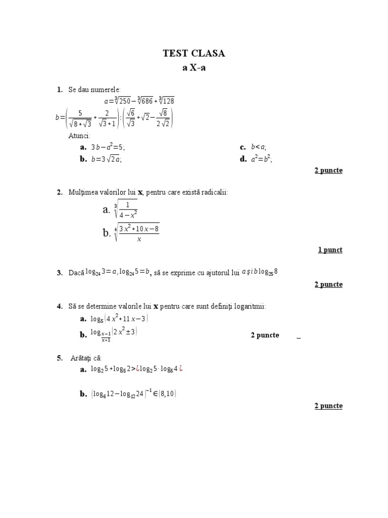 Test Clasa X | PDF