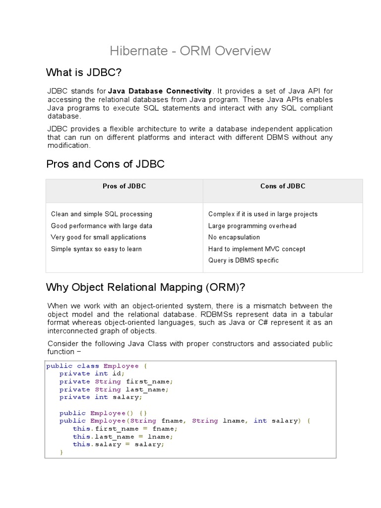 Hibernate - ORM Overview: What Is JDBC? | PDF | Object Relational Mapping | Relational Database