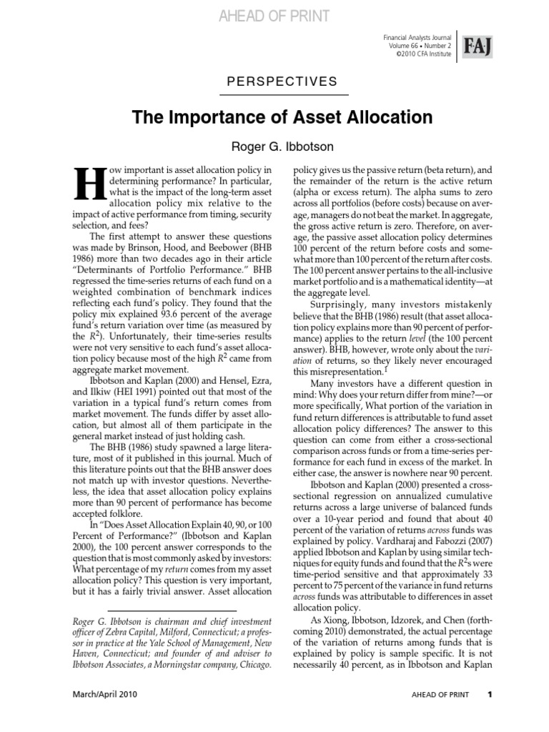 The Importance of Asset Allocation: Perspectives | PDF | Asset ...
