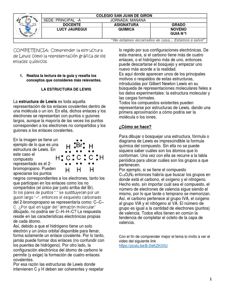 Guía 1 Estructura De Lewis Pdf Enlace Químico Enlace Covalente
