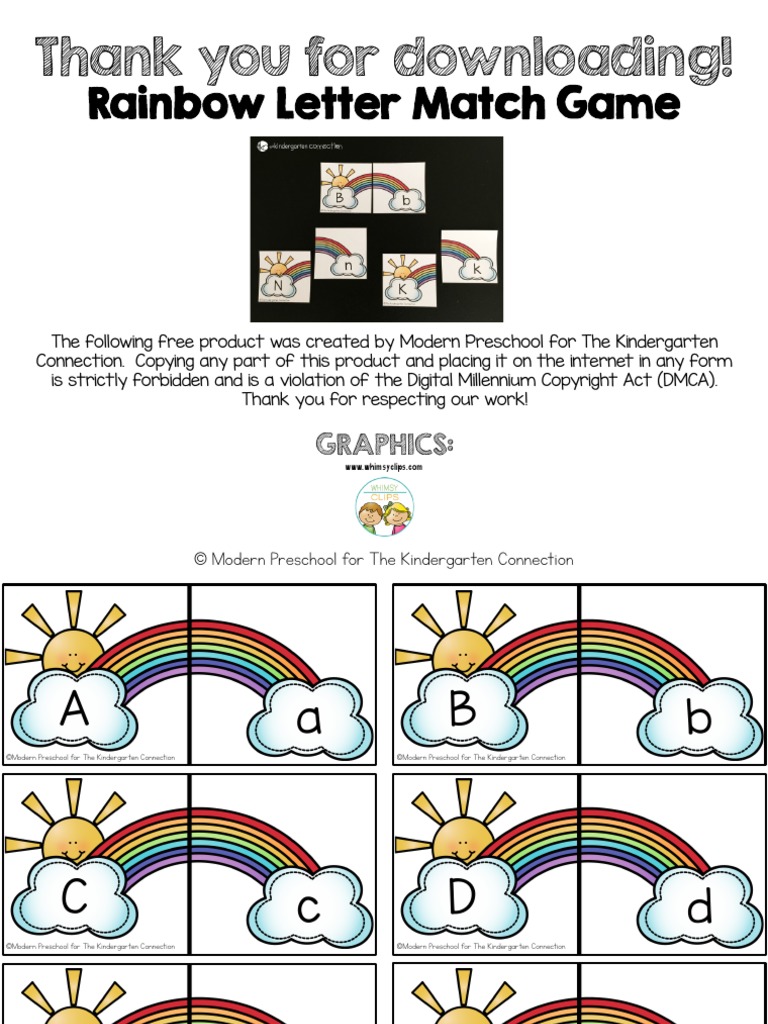 Rainbow Letter Match Game: Thank You For Downloading! | PDF ...