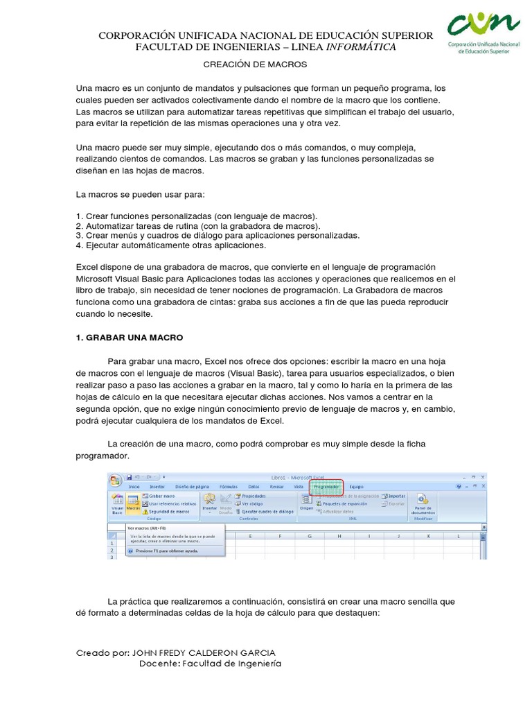 Creación y Ejecución de Macros en Excel | PDF | Macro (informática ...