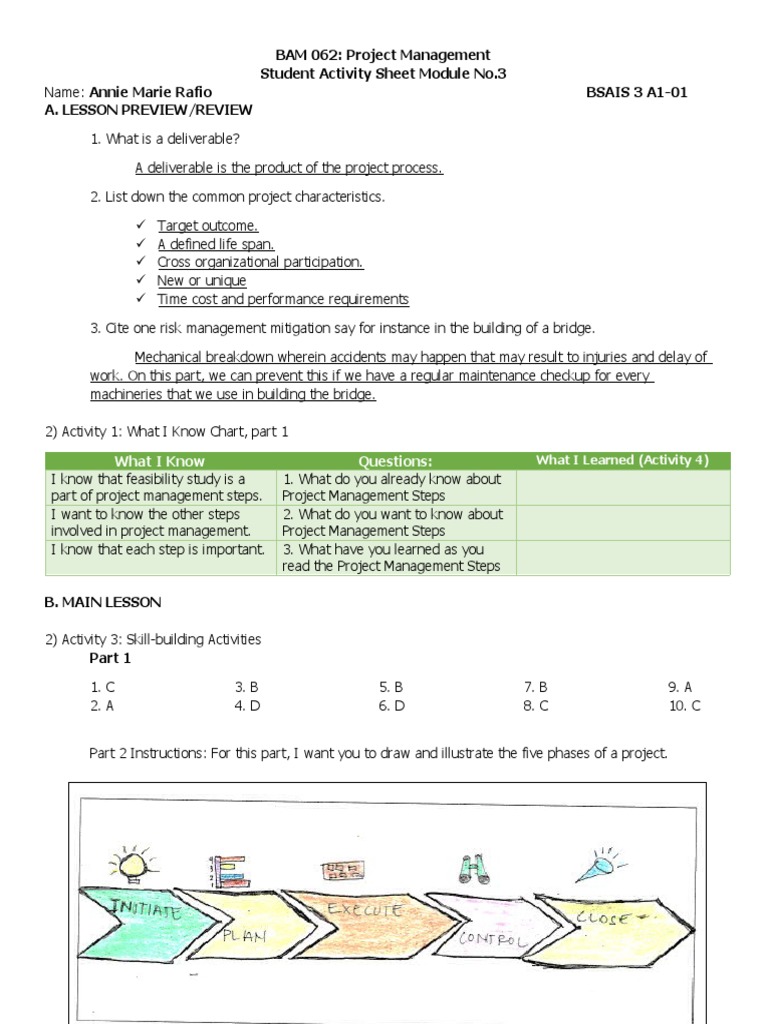 BAM 062: Project Management Student Activity Sheet Module No.3 BSAIS 3 ...