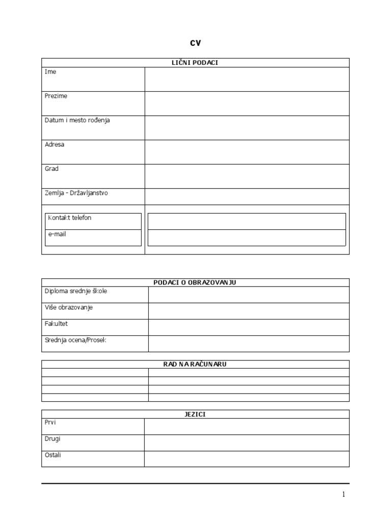 CV Osnovni Format | PDF