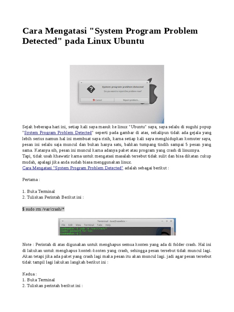 Cara Mengatasi System Program Problem Detected Pada Linux Ubuntu | PDF | Komputer