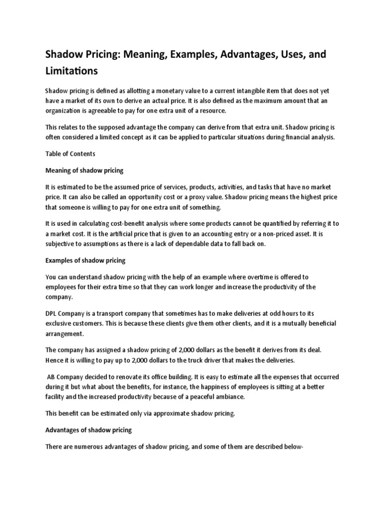 Shadow Pricing: Meaning, Examples, Advantages, Uses, and Limitations ...