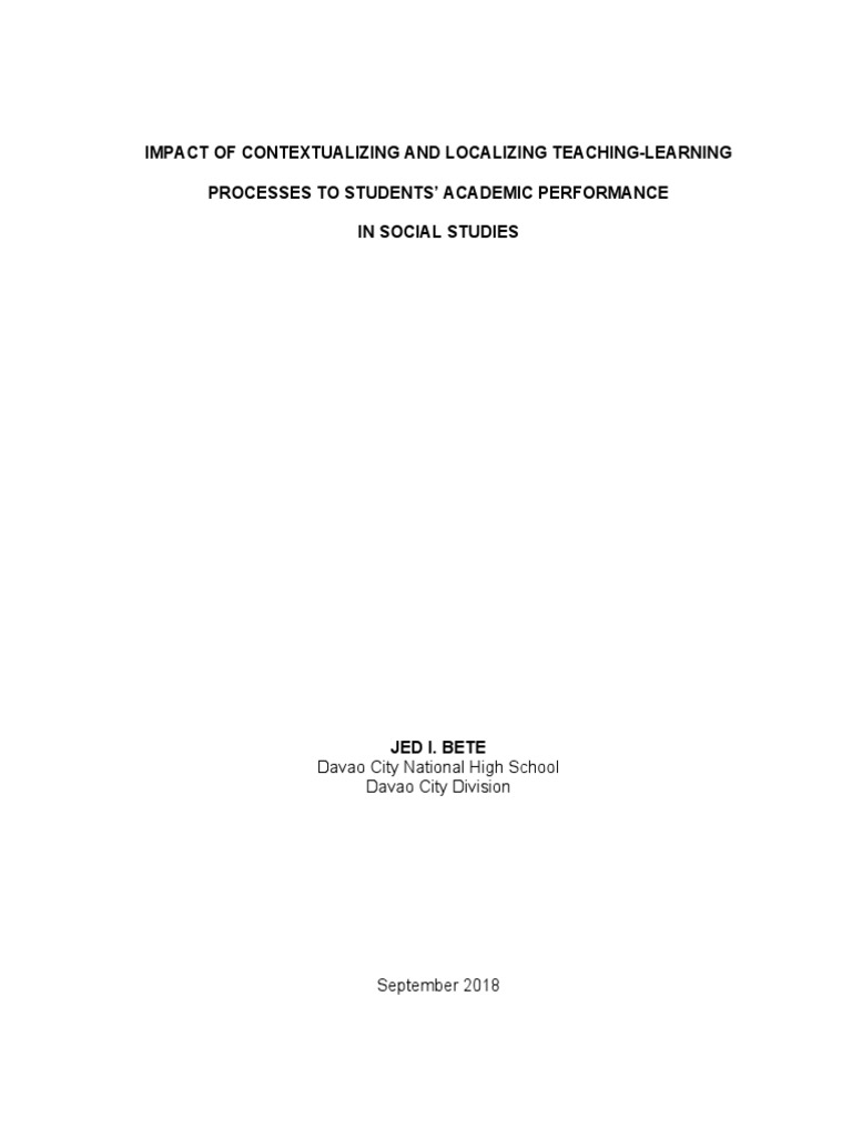 Impact of Contextualizing and Localizing Teaching-Learning Processes To ...