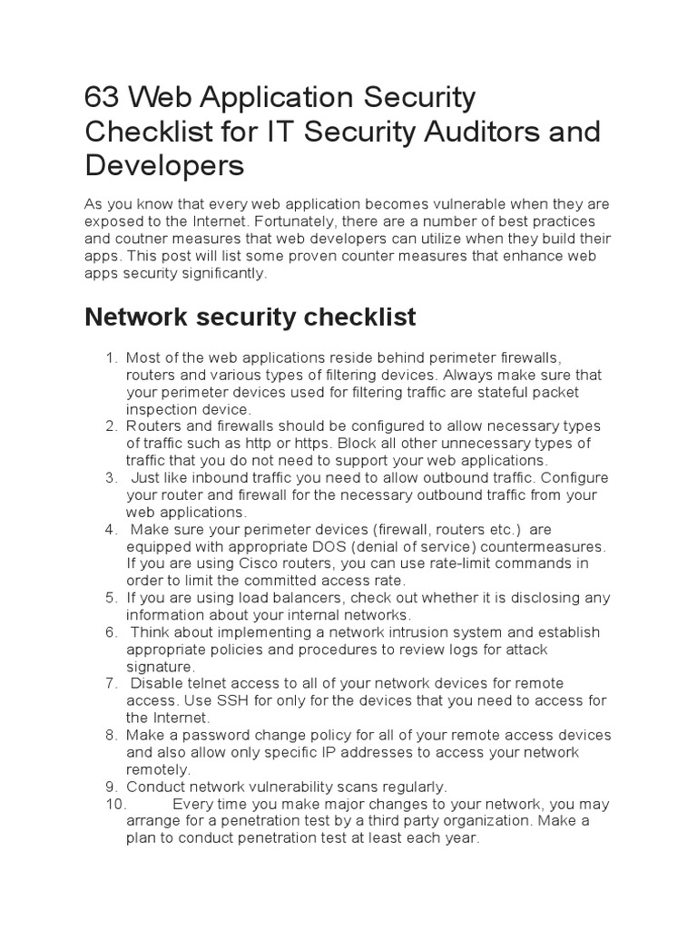 63 Web Application Security Checklist For IT Security Auditors and ... 63 Web Application Security Checklist For IT Security Auditors and ...