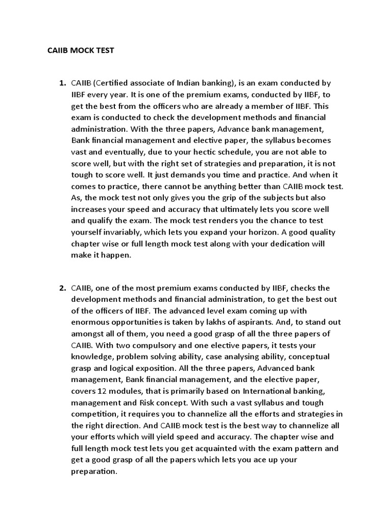Caiib Mock Test | PDF | Test (Assessment) | Banks