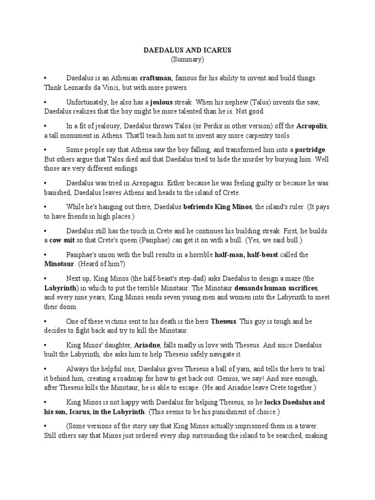 Daedalus and Icarus myth | PDF | Minotaur | Theseus