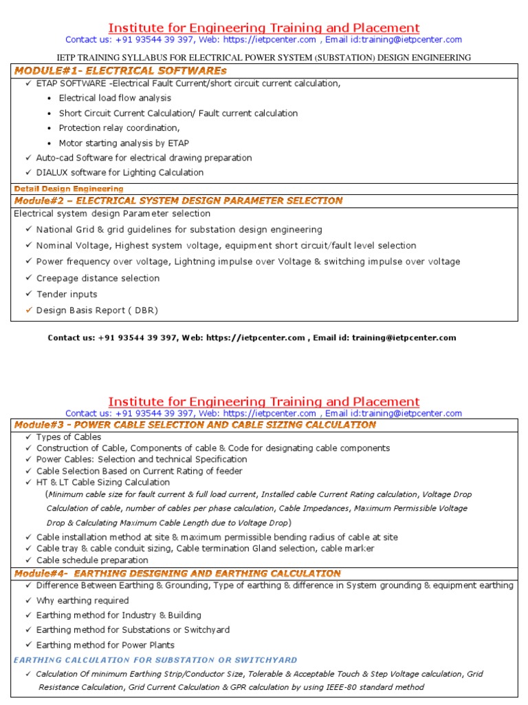 Electrical Power System Design Engineering Syllabus (Substation ...