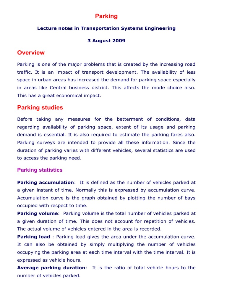 Lecture Note Parking Stats (Useful) | PDF | Parking | Parking Lot