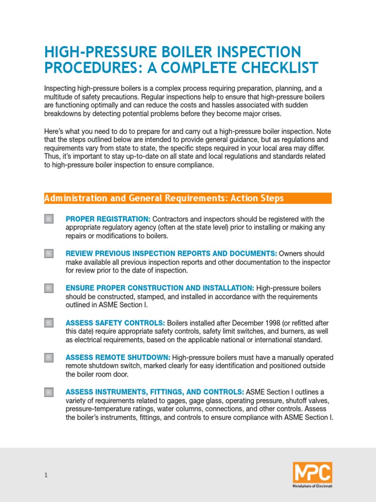 High-Pressure Boiler Inspection Procedures: A Complete Checklist | PDF ...