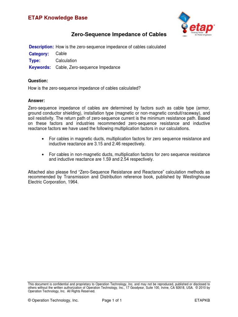Zero-Sequence Impedance of Cables | PDF