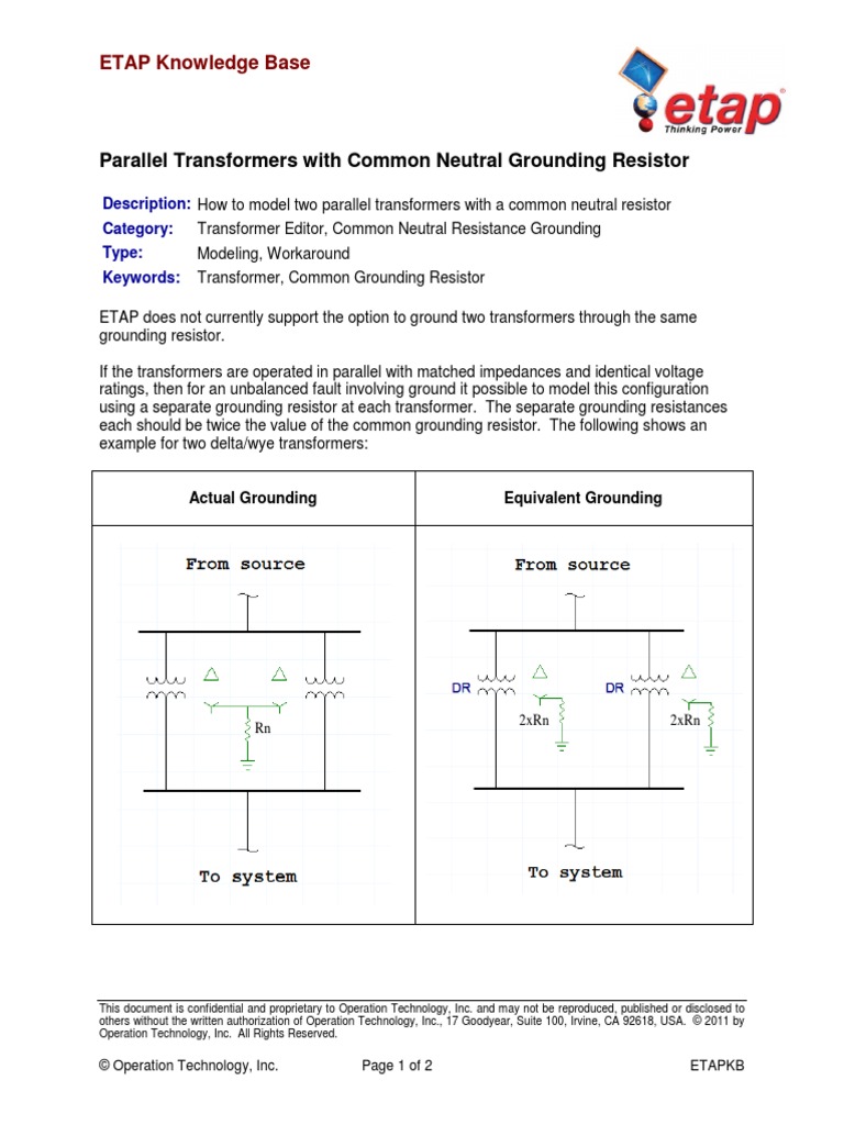 Parallel Transformers With Common Neutral Grounding Resistor PDF | PDF ...