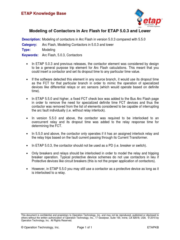 Modeling of Contactors in Arc Flash For ETAP 5.0.3 and Lower PDF | PDF ...
