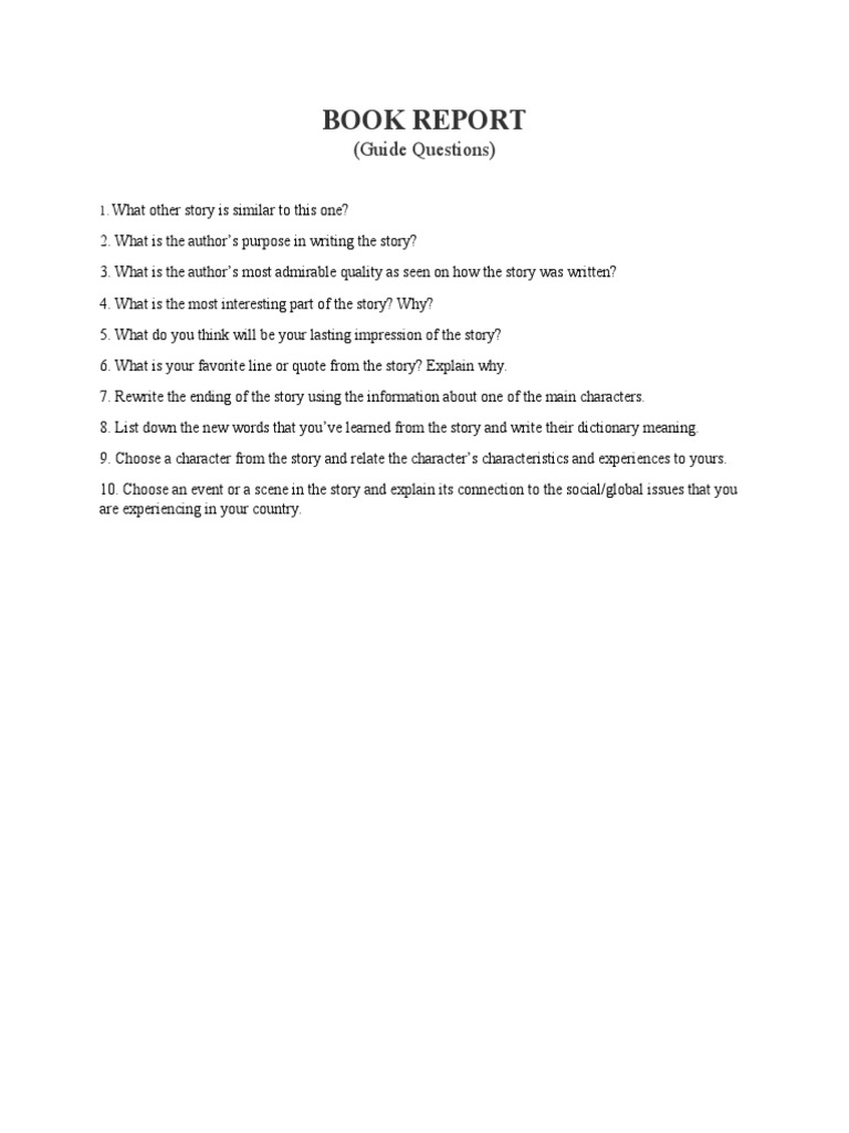 Book Report (Guide Questions) | PDF