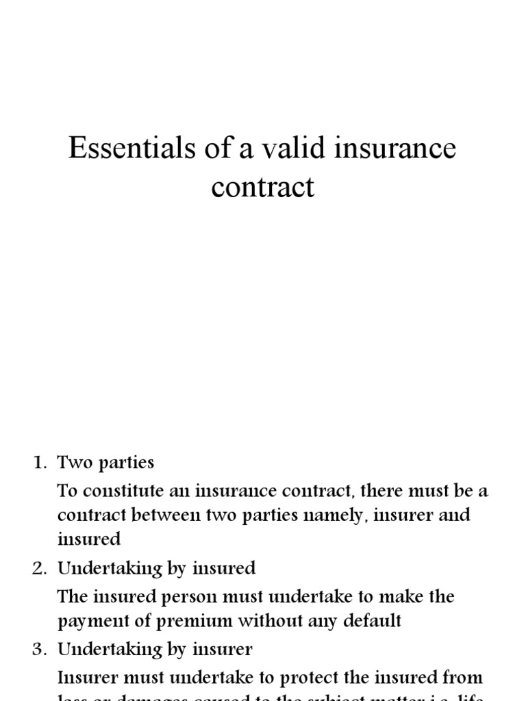 Essentials of a Valid Insurance Contract | PDF | Insurance | Consideration
